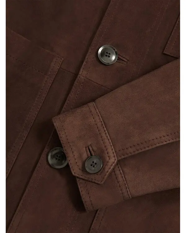 REISS Suede Trucker Jacket - Chocolate