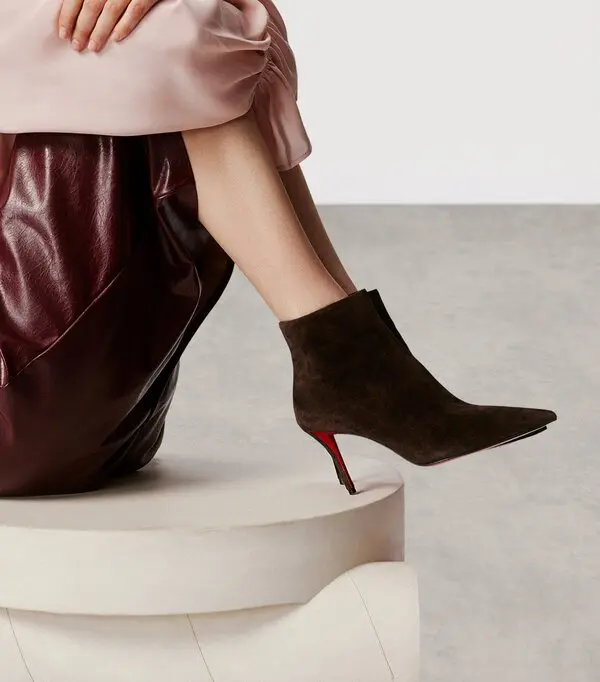 CHRISTIAN LOUBOUTIN Miss Z Suede Ankle Boots - Red