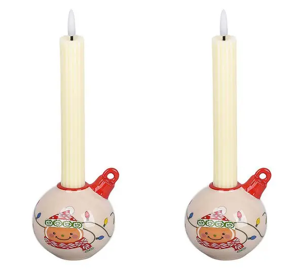 TEMP-TATIONS Set Of 2 Ornament Taper Holders With Candles - One-color