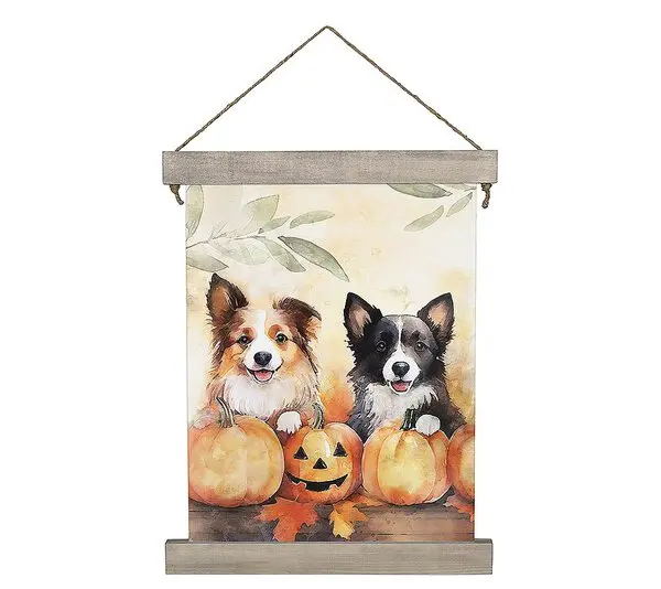 SINCERE SURROUNDINGS 27.5' Two Dogs & Pumpkins Hanging Canvas
