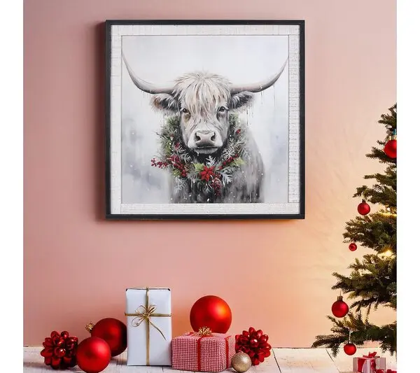 YOUNG'S INC. Young's Wood Frame Highland Cow Canvas Wall Art - One-color