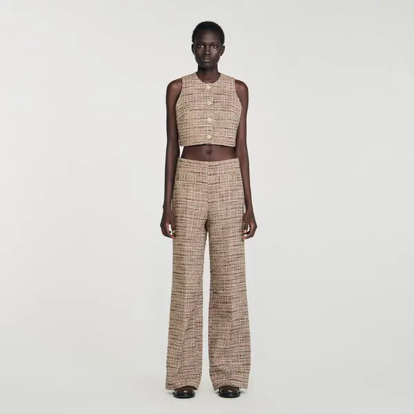 Sandro Decorative Tweed Wide Leg Trousers - Brown