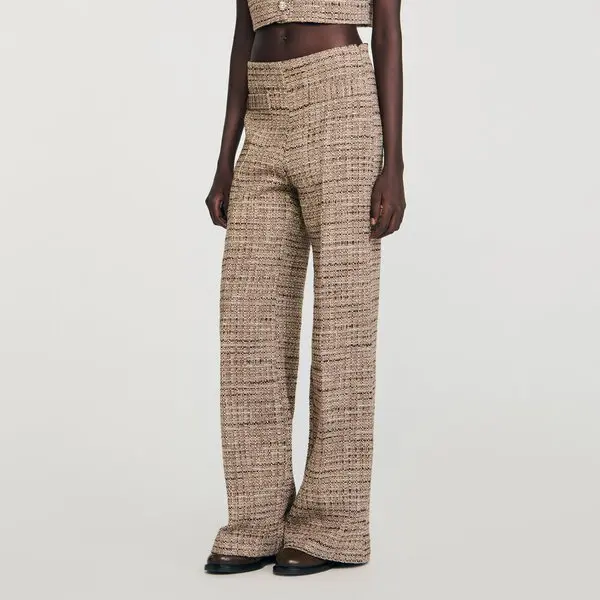 Sandro Decorative Tweed Wide Leg Trousers - Brown