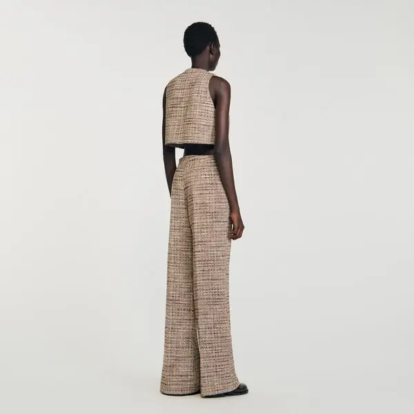 Sandro Decorative Tweed Wide Leg Trousers - Brown