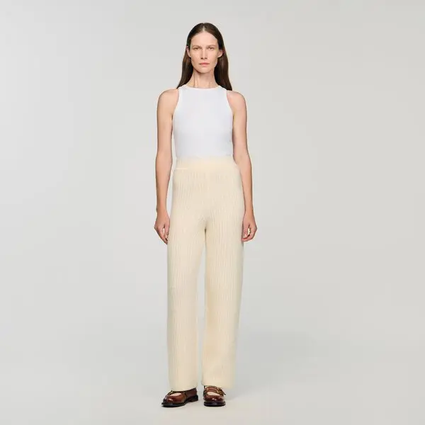 Sandro Straight-leg Cable Knit Pants - Ecru