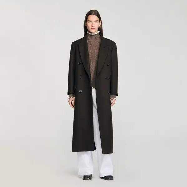Sandro Long Oversized Wool Coat - Brown