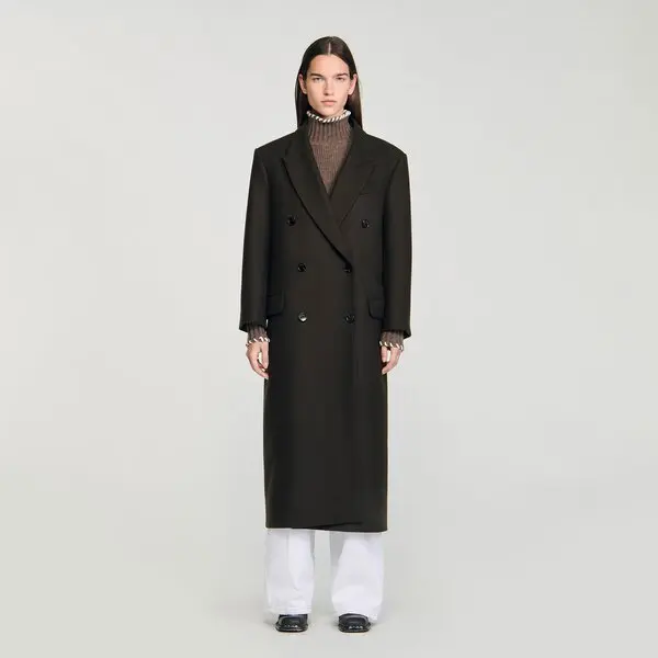 Sandro Long Oversized Wool Coat - Brown
