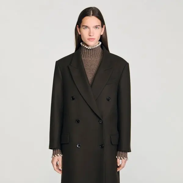 Sandro Long Oversized Wool Coat - Brown