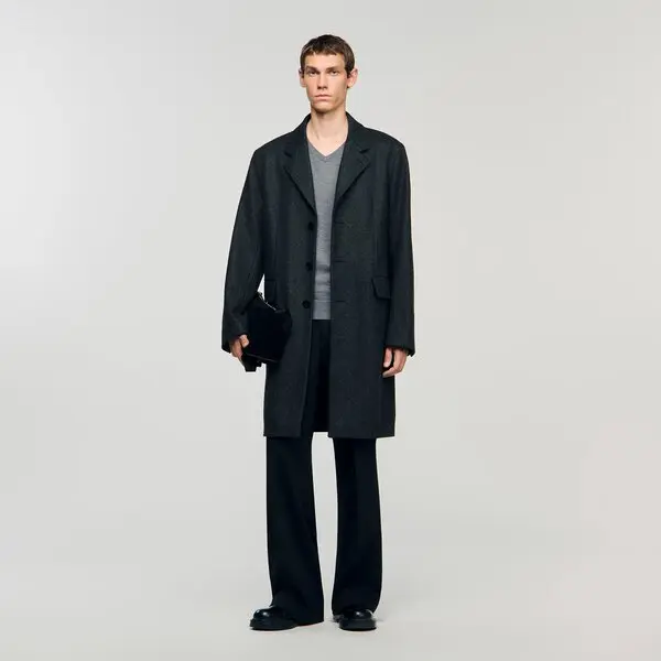 Sandro Wool Broadcloth Coat - Dark Grey
