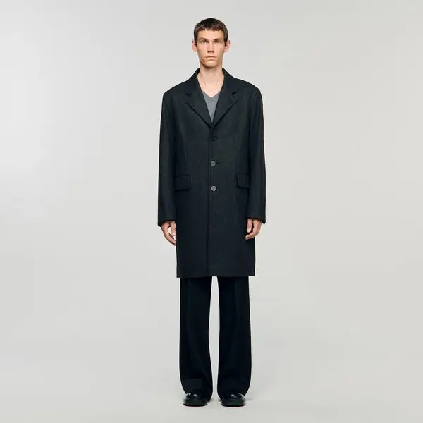 Sandro Wool Broadcloth Coat - Dark Grey