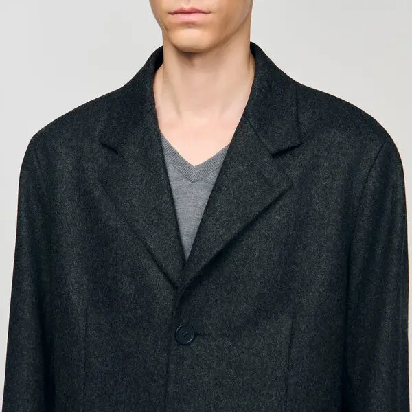 Sandro Wool Broadcloth Coat - Dark Grey