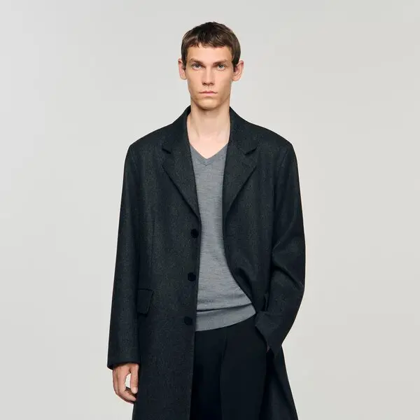 Sandro Wool Broadcloth Coat - Dark Grey