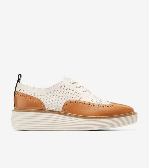 Cole Haan Riginalgrand Platform Wingtip Oxfords - Pecan-ivory