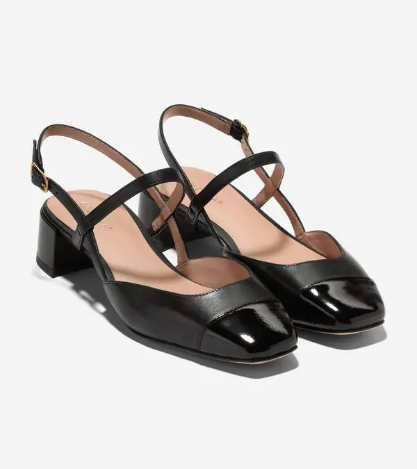 Cole Haan Pella Block Heel Slingback - Black Patent
