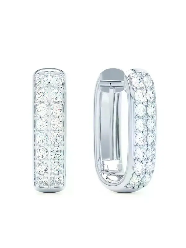 LOEV 14k White Gold Allday Elongated Diamond Huggie Earrings - Silver