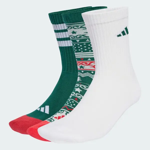 Adidas Christmas Graphic Crew Sock 3-pair Pack - Collegiate Green / White / Pure Ruby