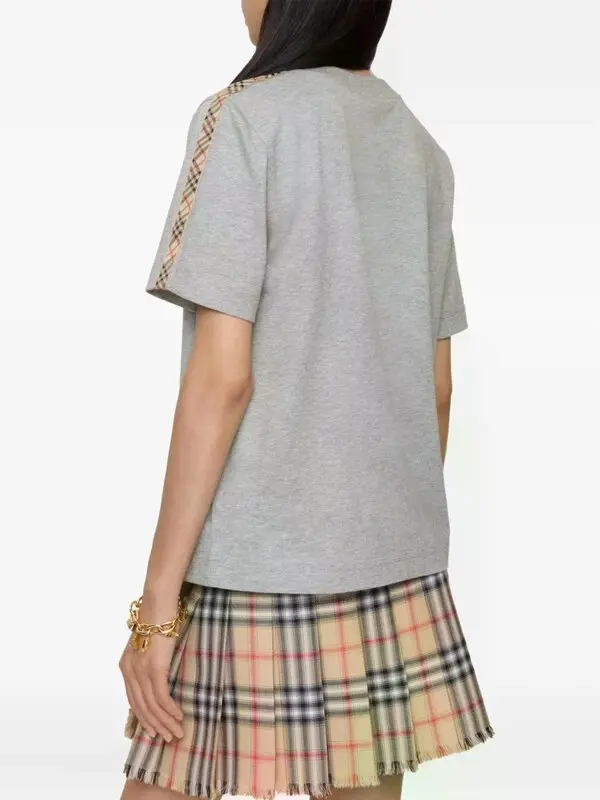 Burberry Check-trimmed Cotton T-shirt - Grey