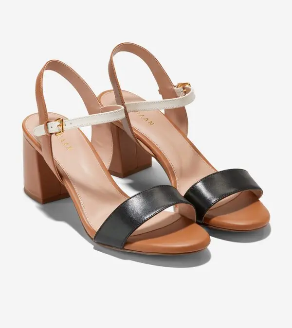 Cole Haan Josie Block Heel Sandals - Pecan-ivory-black