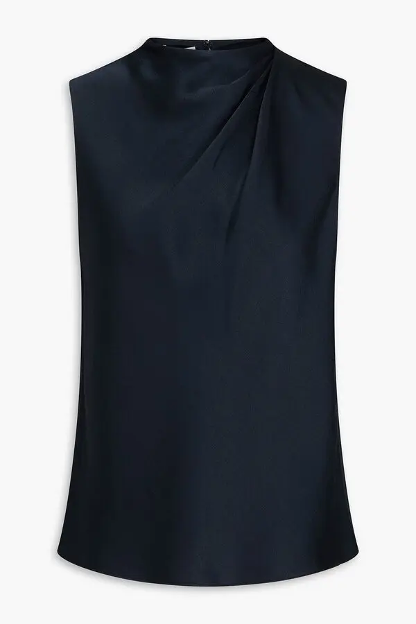 Vince Pleated Satin-crepe Top - Navy