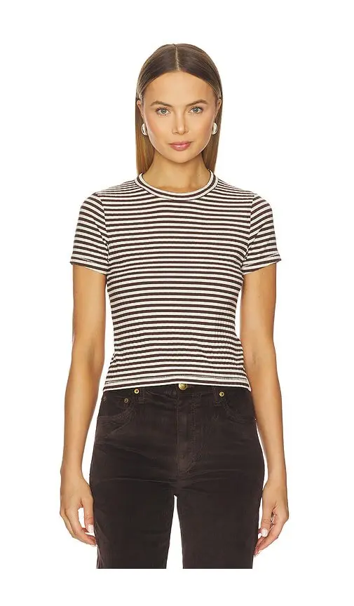 Rag & Bone Luca Stripe Rib Baby Tee - Ivory Brown Multi