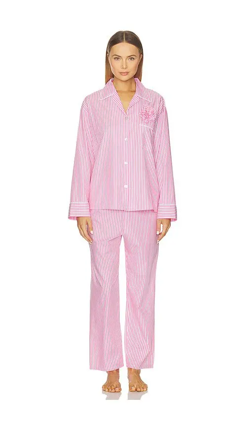 Sleeper The Rose Pajama Set In Pink - Pink & White