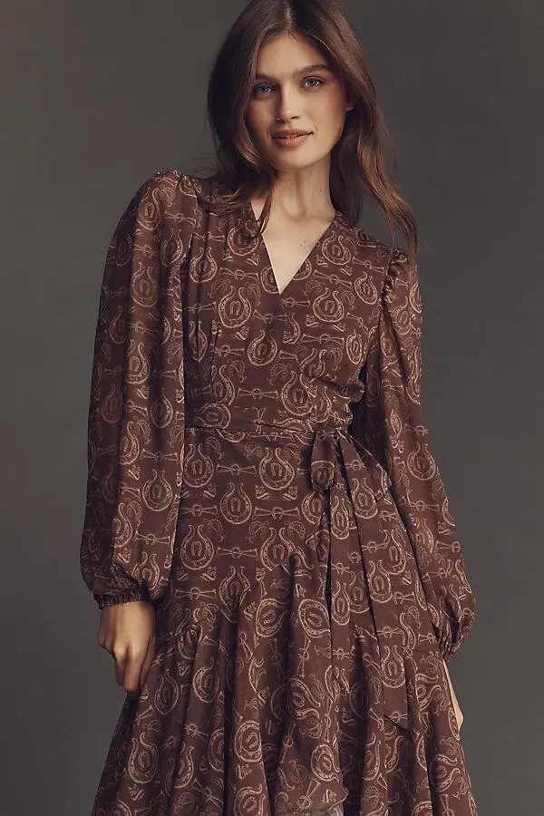 brown dresser wood Bearsland Long Sleeve Ruffle Hem Maternity Dress main image 0