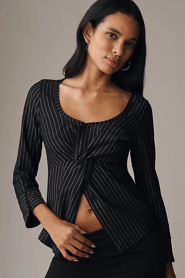 Maeve Twisted Pinstripe Open-front Top