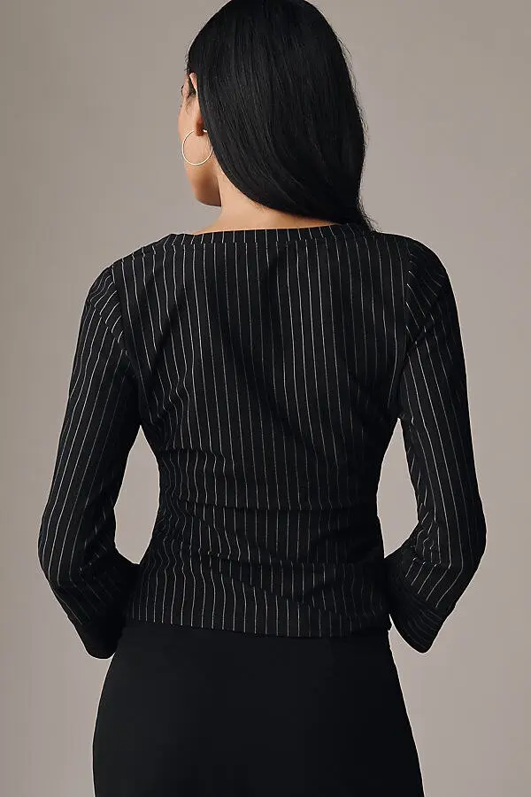 Maeve Twisted Pinstripe Open-front Top