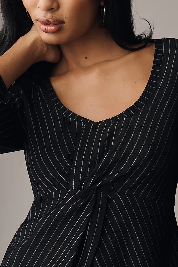Maeve Twisted Pinstripe Open-front Top