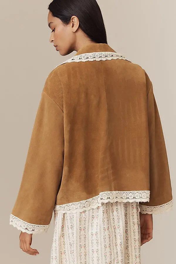 Anthropologie Suede Boxy Open-front Jacket