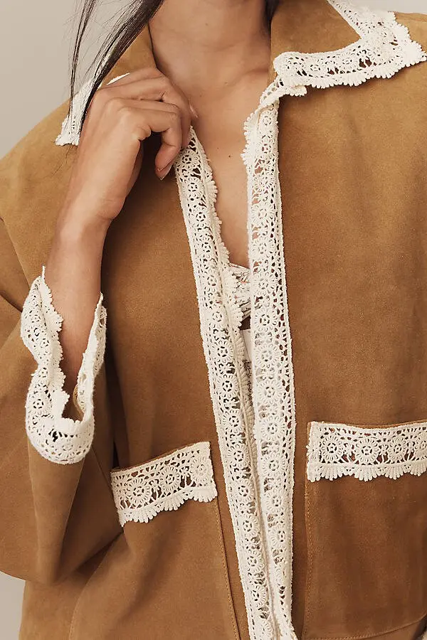 Anthropologie Suede Boxy Open-front Jacket