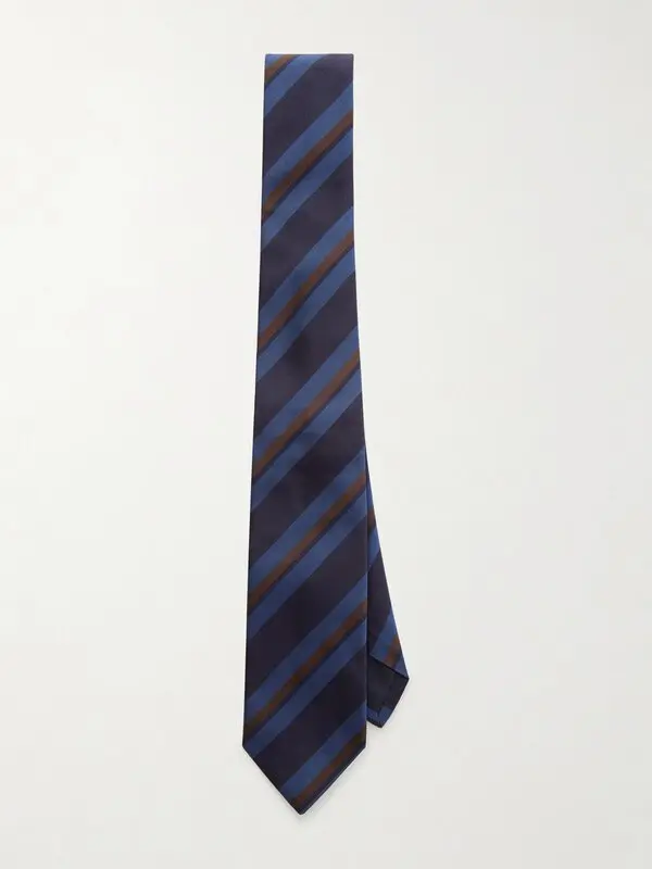 DRAKE'S 8cm Striped Silk And Cotton-blend Twill Tie - Blue