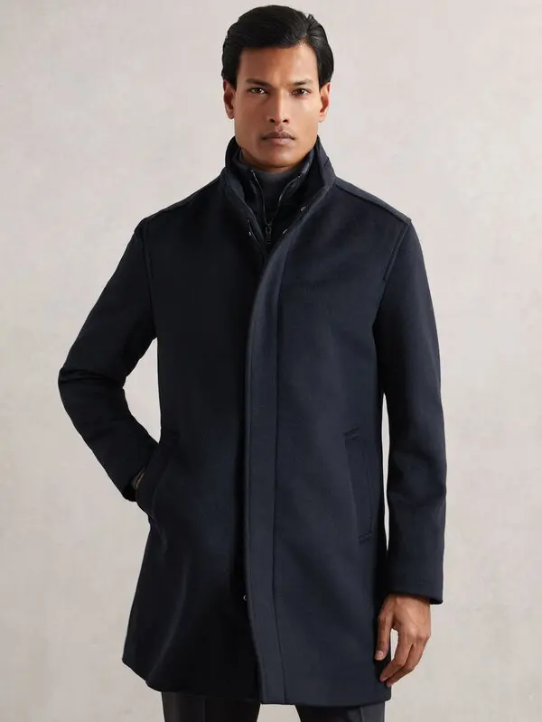 REISS Wool-blend Coat With Detachable Gilet Insert - Navy