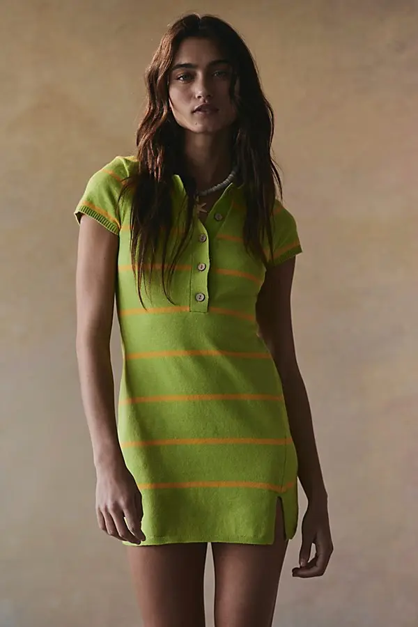 Free People Sinclair Sweater Mini Dress - Lime Combo