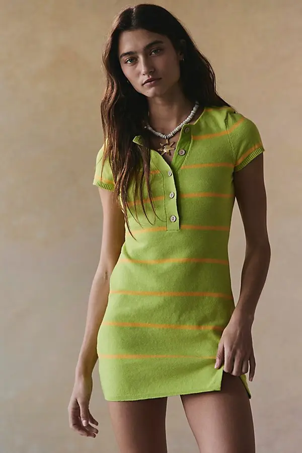 Free People Sinclair Sweater Mini Dress - Lime Combo