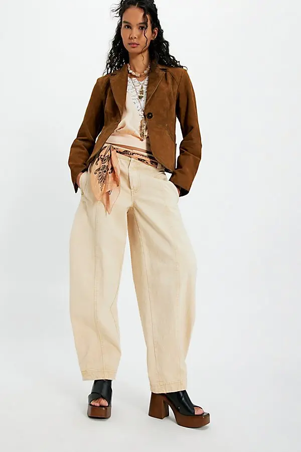 Free People We The Free Hit 'em High Barrel Pants - Almond Buff
