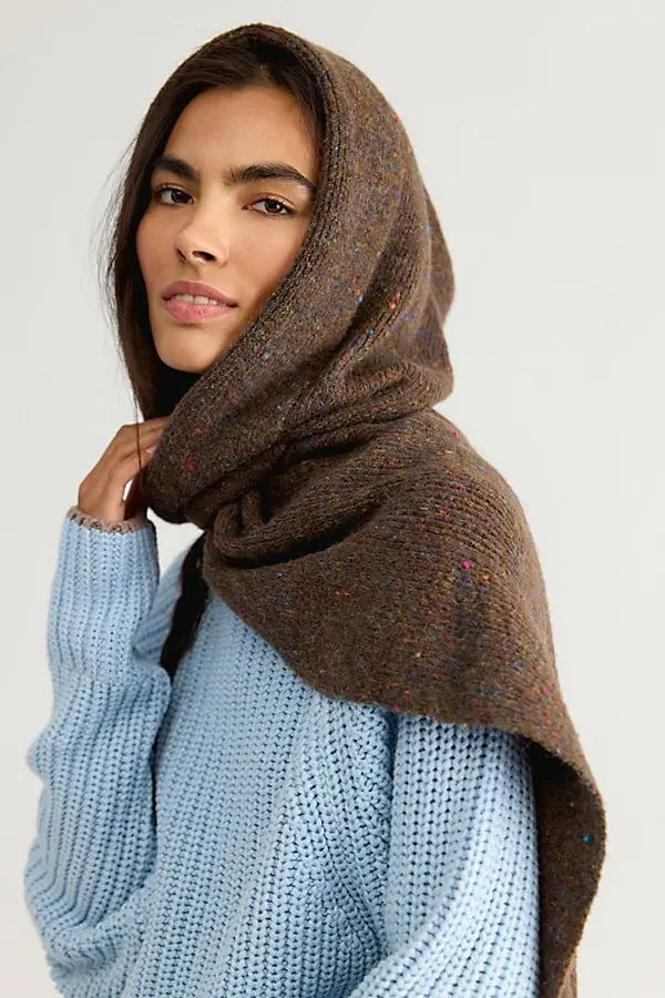 Free People Wrap Me Up Hooded Scarf - Chocolate