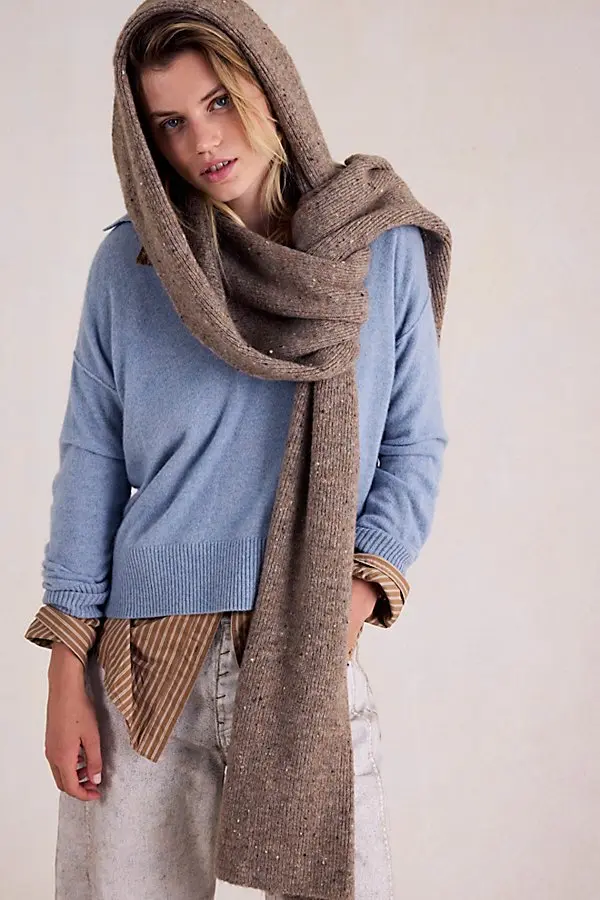 Free People Wrap Me Up Hooded Scarf - Neutral