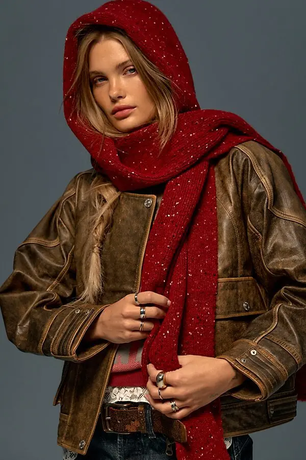 Free People Wrap Me Up Hooded Scarf - Red