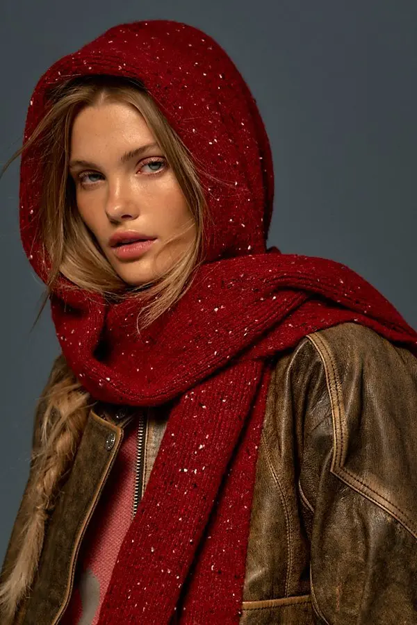 Free People Wrap Me Up Hooded Scarf - Red