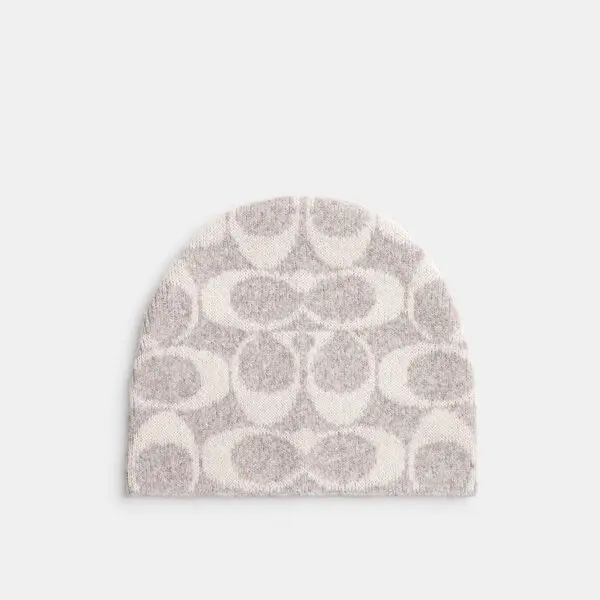 COACH Signature Knit Beanie - Grey Birch