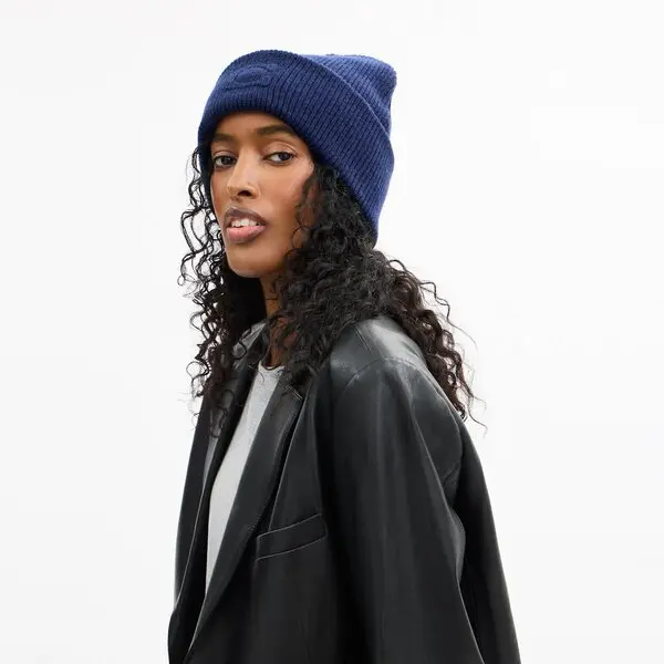 Coach Signature Embossed Knit Beanie - Deep Blue | Editorialist display picture 3
