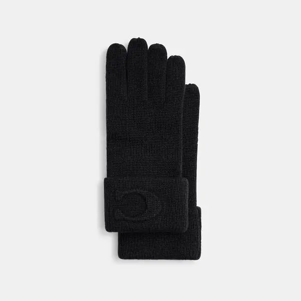 Coach Signature Embossed Knit Gloves - Black