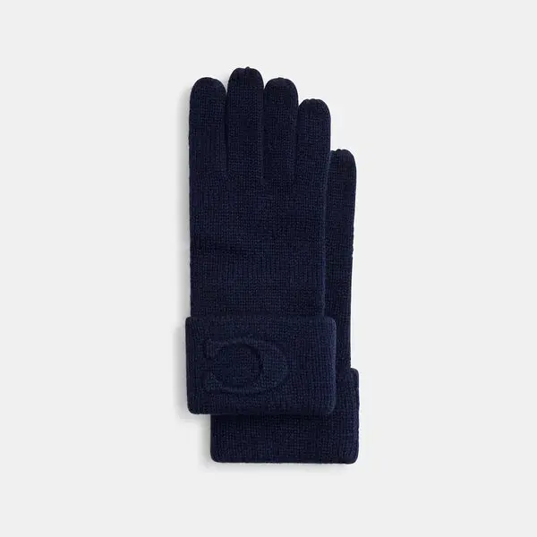 Coach Signature Embossed Knit Gloves - Deep Blue