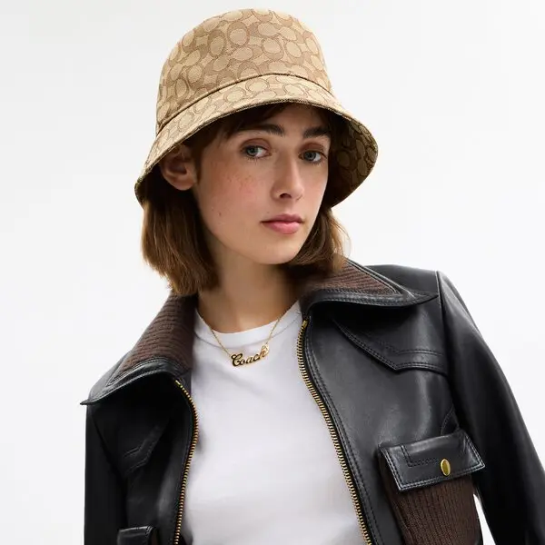 COACH Signature Jacquard Bucket Hat - Tan