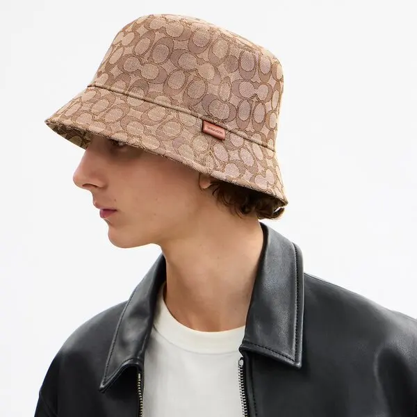 COACH Signature Jacquard Bucket Hat - Tan