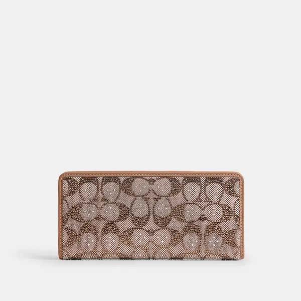 COACH Essential Slim Wallet In Crystal Signature Jacquard - Brass/mushroom