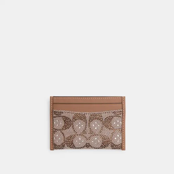 COACH Essential Card Case In Crystal Signature Jacquard - Brass/mushroom