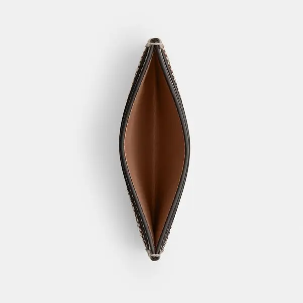 COACH Crystal Signature Jacquard Card Case - Brass/mushroom