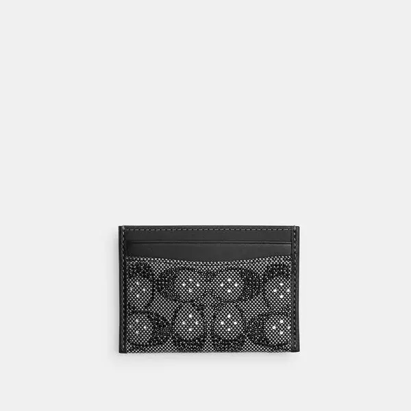 COACH Essential Card Case In Crystal Signature Jacquard - Silver/black